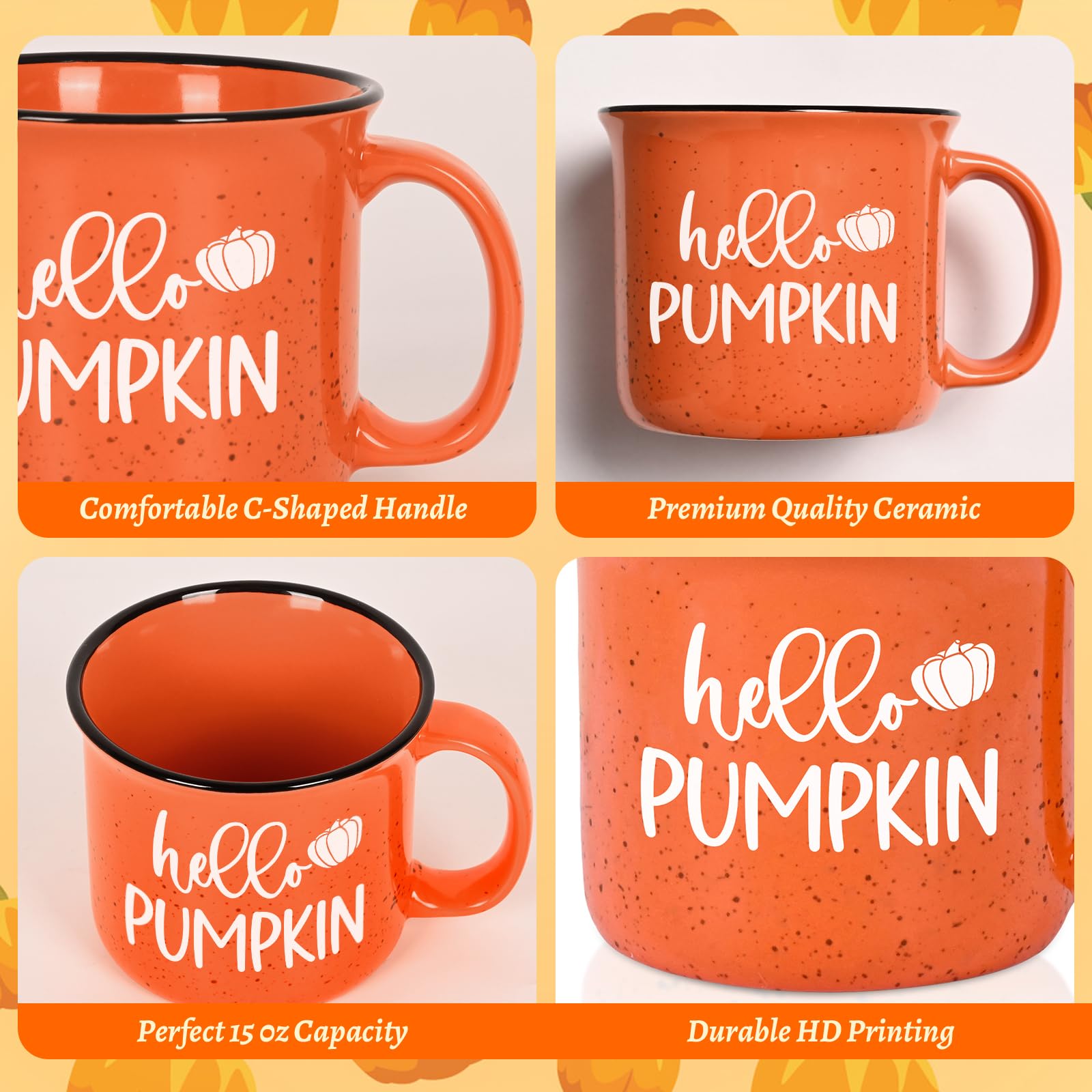 Maustic Fall Coffee Mug, Hello Pumpkin Mug, Pumpkin Coffee Mug, Fall Mug, Fall Seasonal Decor, Great Campfire Mug for Home, Camping, Perfect for Fall, Thanksgiving, Cute Pumpkin Cup 15 Oz
