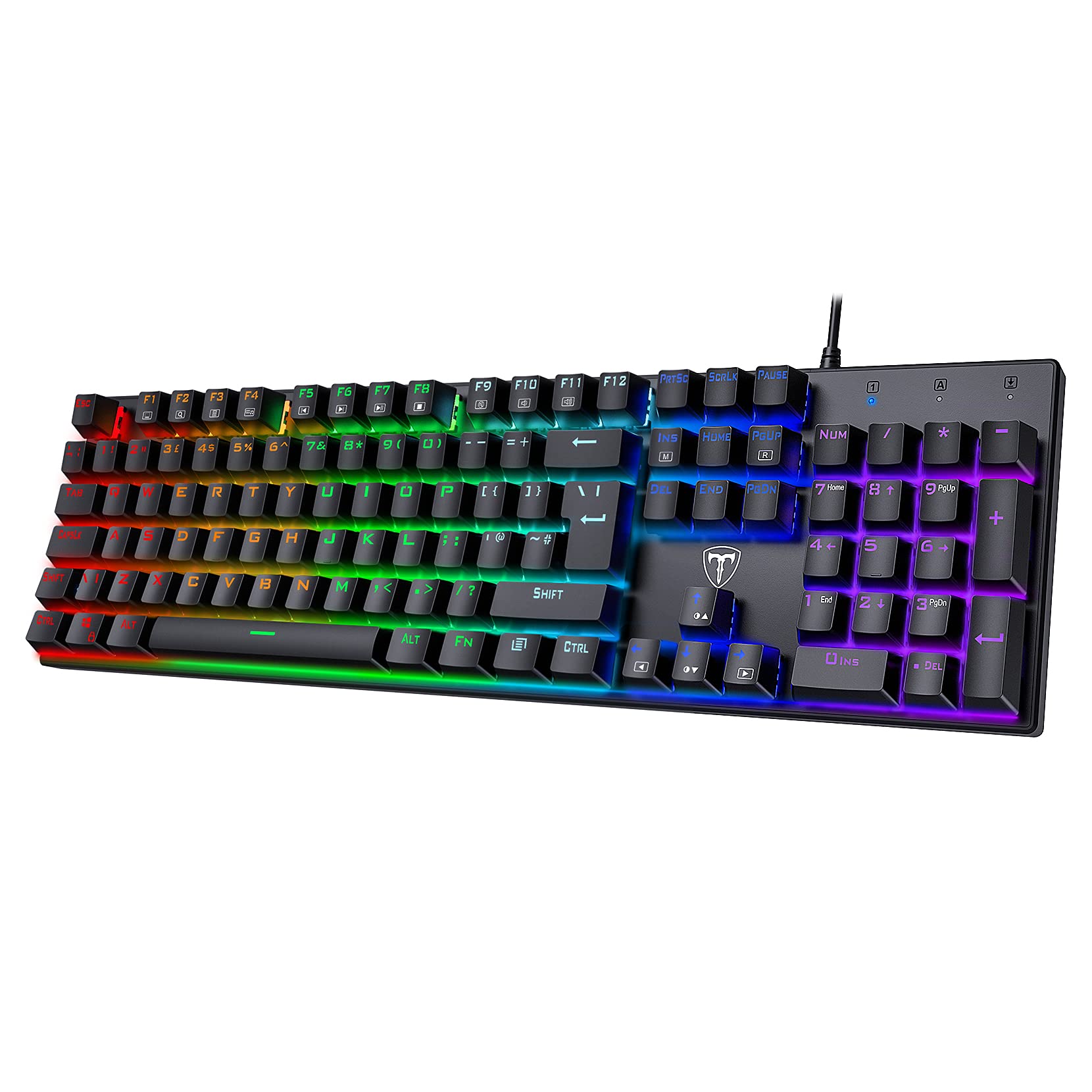 Full Size Mechanical Gaming Keyboard,Rainbow Backlit Ultra-Slim Wired USB Keyboard with Blue Switches Double-Shot Keycaps, Splash-Proof, Full-Key Rollover, Ideal for Windows Mac