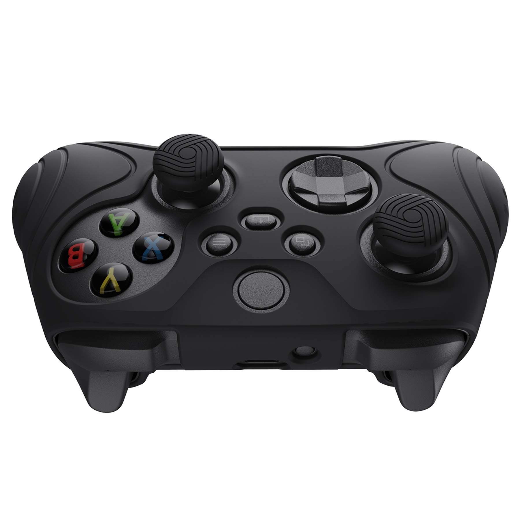 eXtremeRate PlayVital Samurai Edition Black Anti-Slip Controller Grip Silicone Skin for Xbox Core Wireless Controller, Ergonomic Protective Case Cover for Xbox Series S/X Controller w/Thumb Grips
