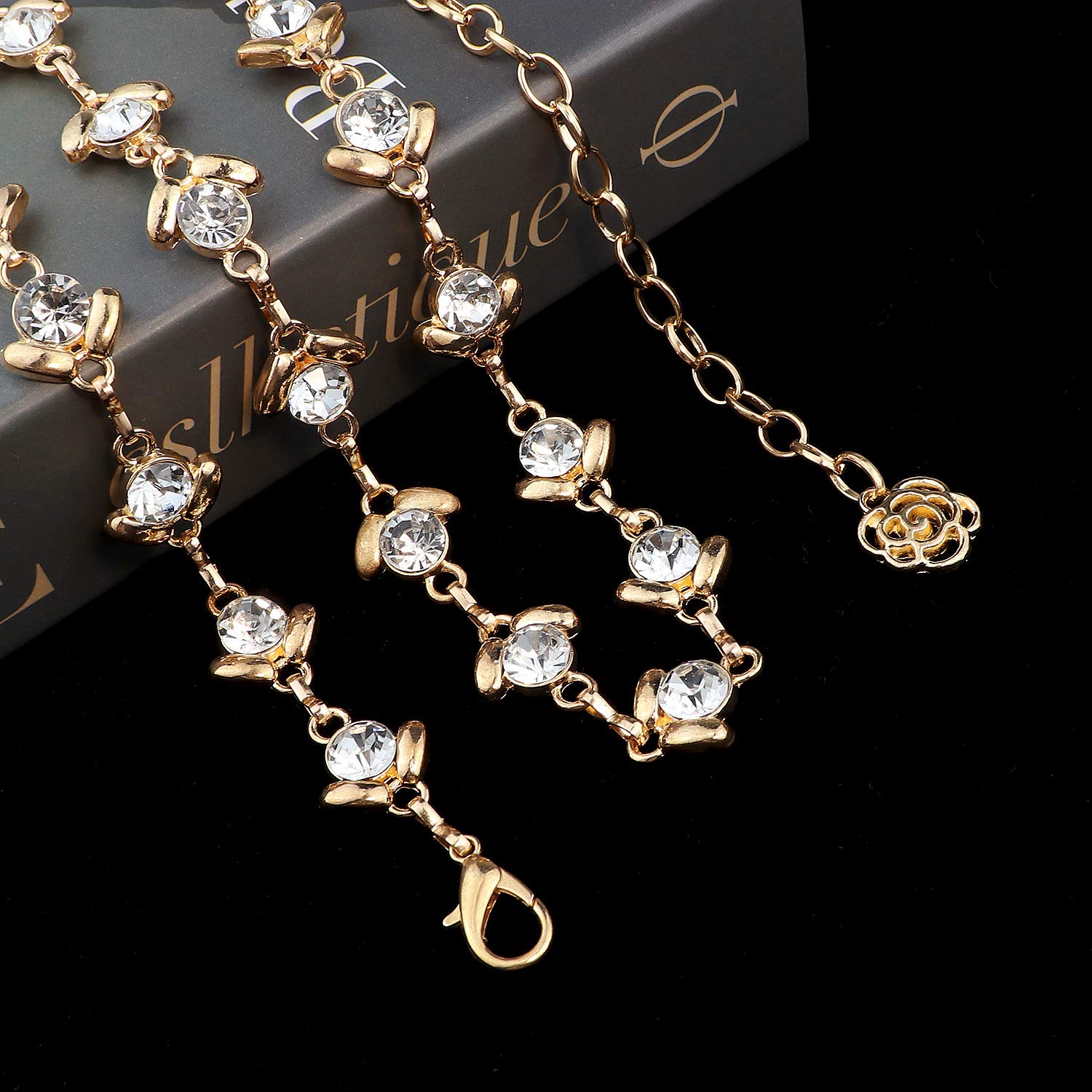 DTWAWA Chain Belts for Women, Adjustable Rhinestone Waist Chain for Dress (Gold-120Centimeters)
