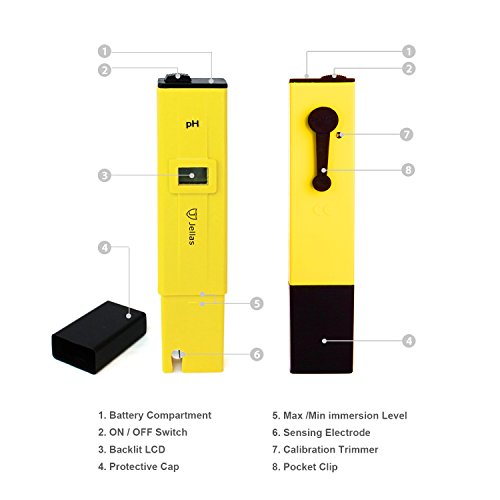 Jellas Pocket Size pH Meter Digital Water Quality Tester for Household Drinking Water, Swimming Pools, Aquariums, Hydroponics, pH Measurement for 0-14.0 pH, Β± 0.1 Accuracy, 0.1 Resolution.(Yellow)