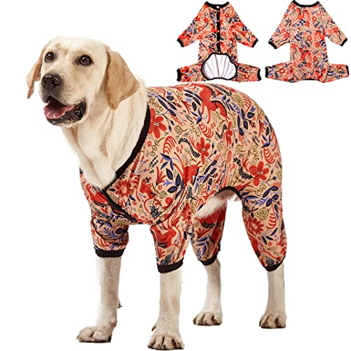 LovinPet Large Breed Dog Pajamas - Lightweight Pullover Full Coverage Dog Pjs, Dog Onesie, Happy Horse Coral Print, Full Coverage Dog Jammies, Pet PJ's/XL