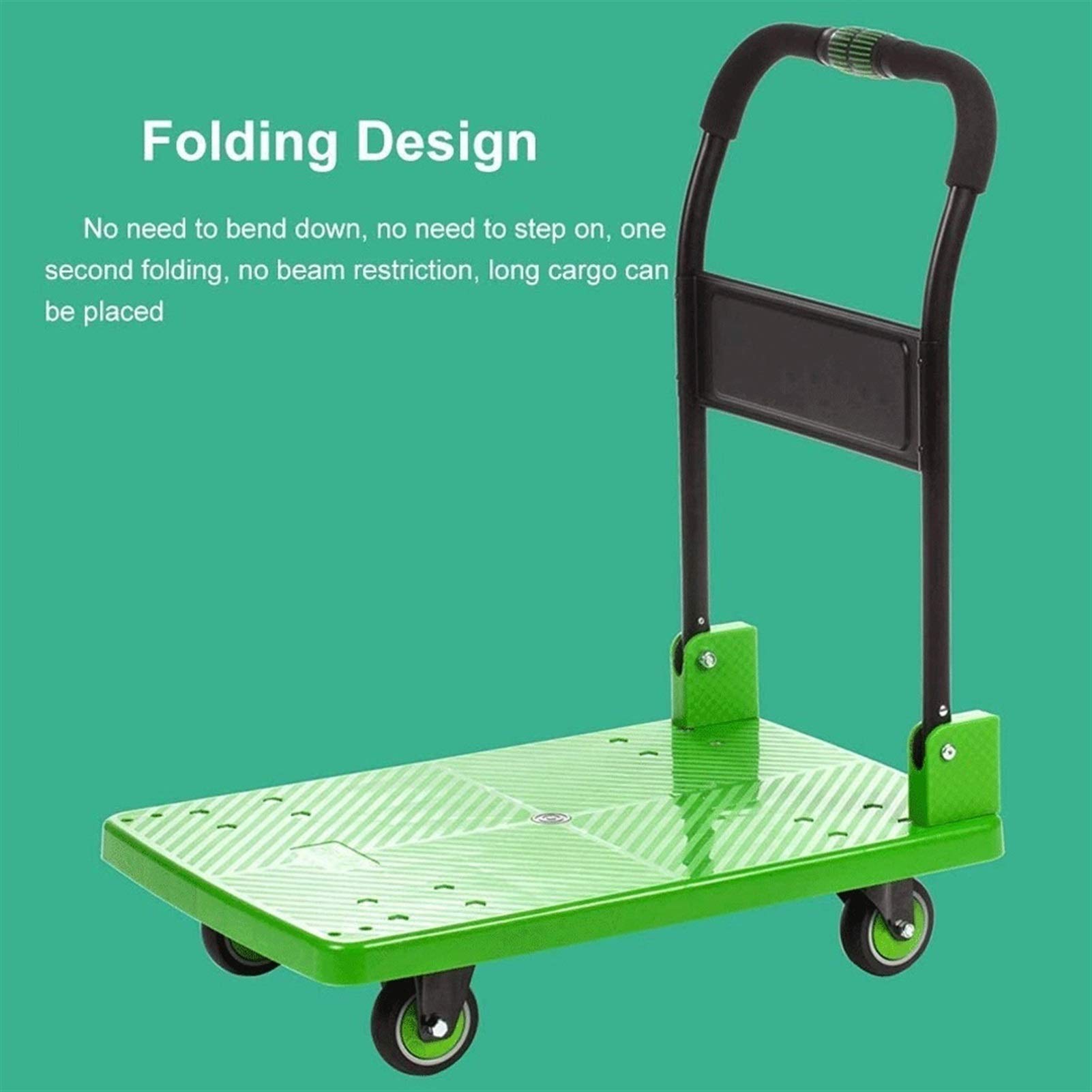 FBITE 330KG Foldable Shopping Flatbed Heavy Duty Foldable Hand Sack Truck with Mute Wheel, Industrial Warehouse Platform Truck for Indoor Outdoor, E