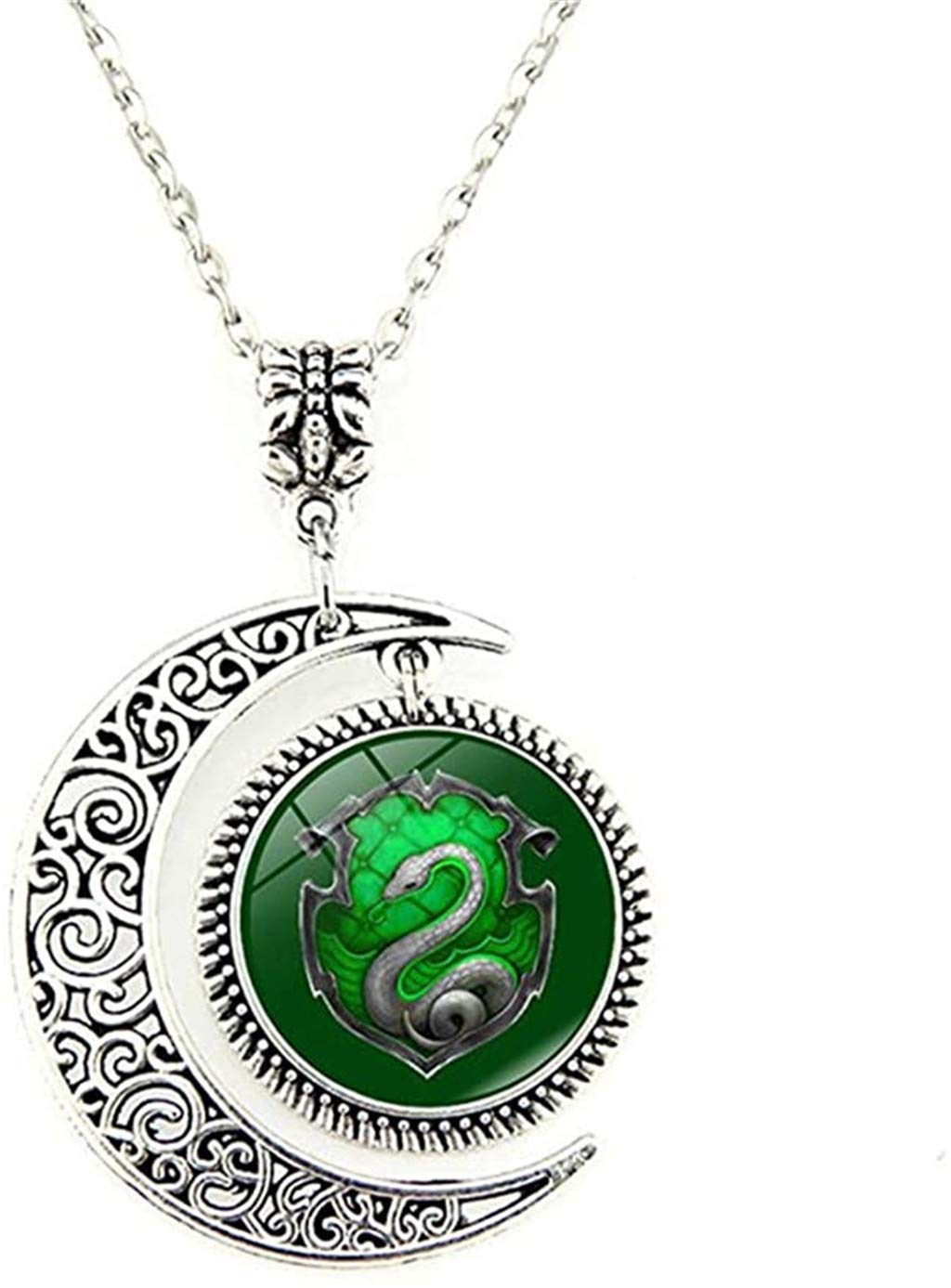EONGERS Moon Pendant Harry Slytherin Snake Green Silver Charm Crescent Necklace Jewelry Gift for Women