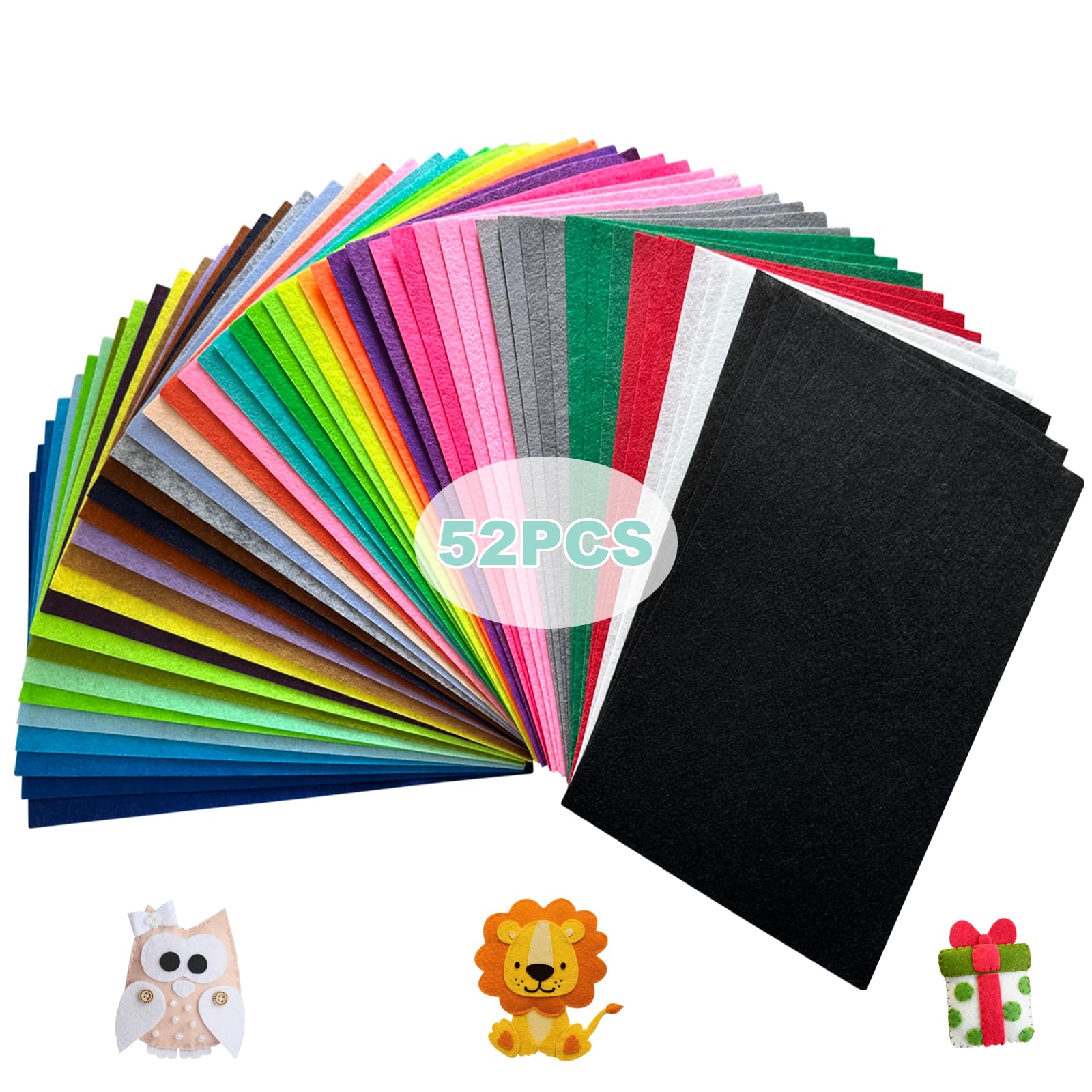 LISUBAN 52PCS Felt Sheets, 8x12 inch Felt Fabric Sheet, 40 Assorted Colors, 1mm Thickness Felt Squares- Ideal for DIY Crafts, Embroidery, Needle Felting, and Sewing Projects