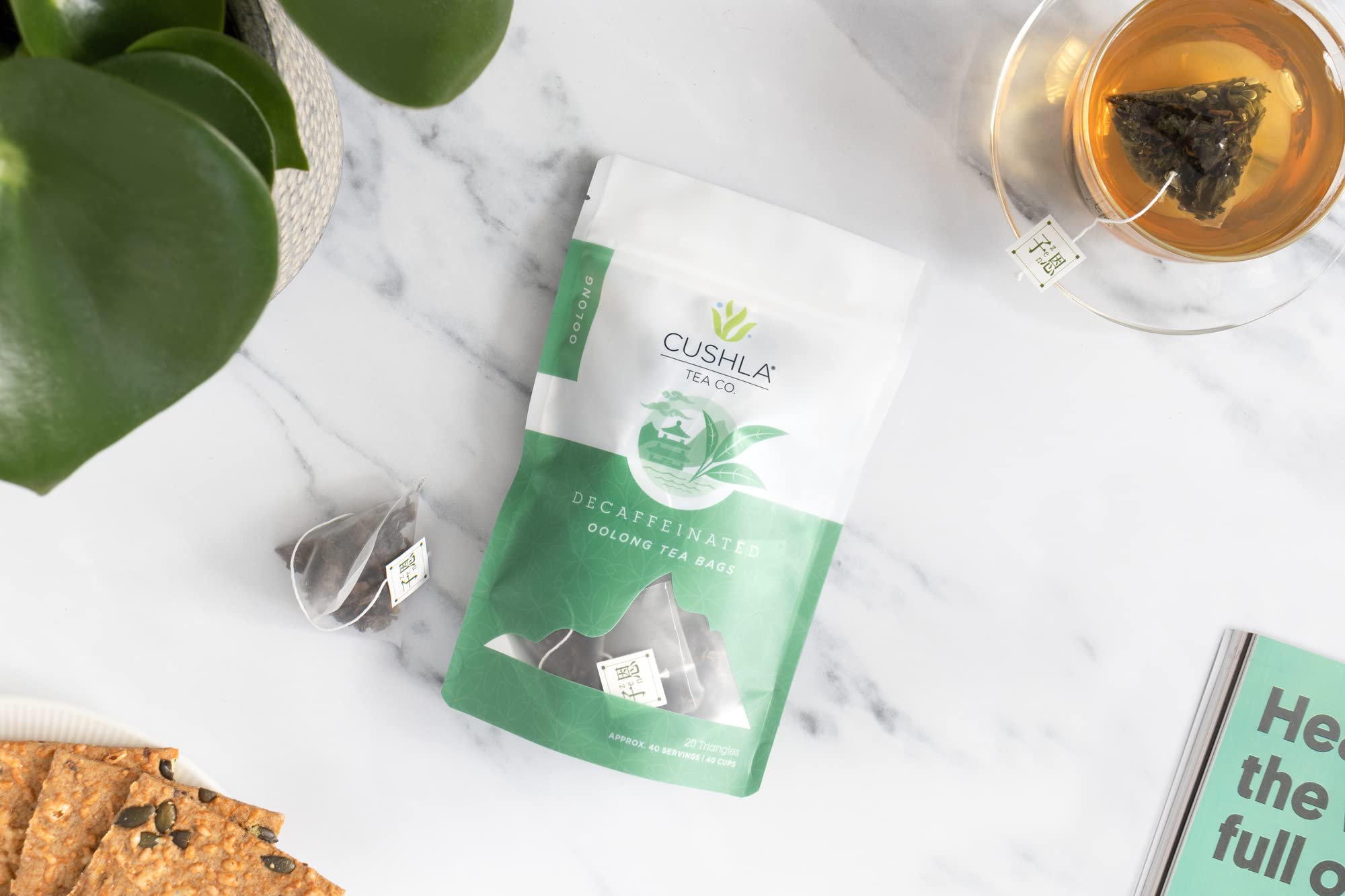 Decaf Oolong Tea Bags, Decaffeinated Hot or Cold Brew, Smoky, Woodsy, Nutty Notes Delicate Toasty Finish - 20 Decaf Oolong Tea Bags
