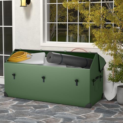 Goplus Outdoor Storage Box, 174 Gallon All Weather Outside Storage Container w/Convenient Handles & Breathable Mesh Vent, Large Waterproof Tarpaulin Deck Box for Poolside, Garden, Yard, Camping, Green