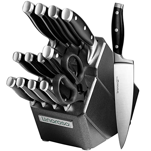 linoroso Knife Set with Gift Box, 14 Pcs Full Tang German Stainless Steel Knife Block Set with Scissors, Ultra Sharp Knife Sets for Kitchen with Wooden Block, Classic Series - Gift for Men & Women