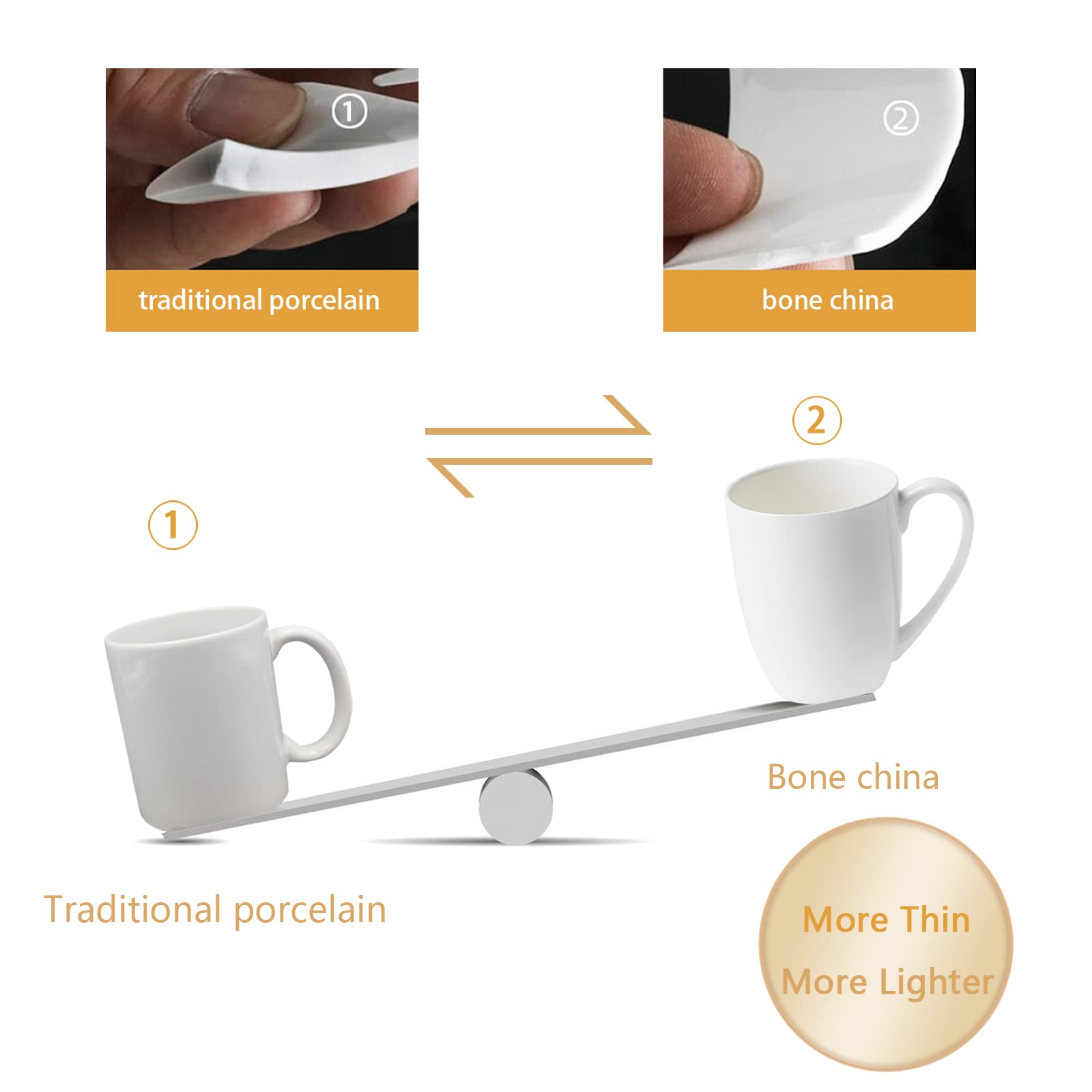 Gang Rinpoche 12 oz Fine Bone China Coffee Mugs, Over 45% Bone Content of Mugs, Durable Porcelain Coffee Mugs Sets, White Ceramic Tea Milk Cups Set of 4, Lightweight Christmas Bright Mugs