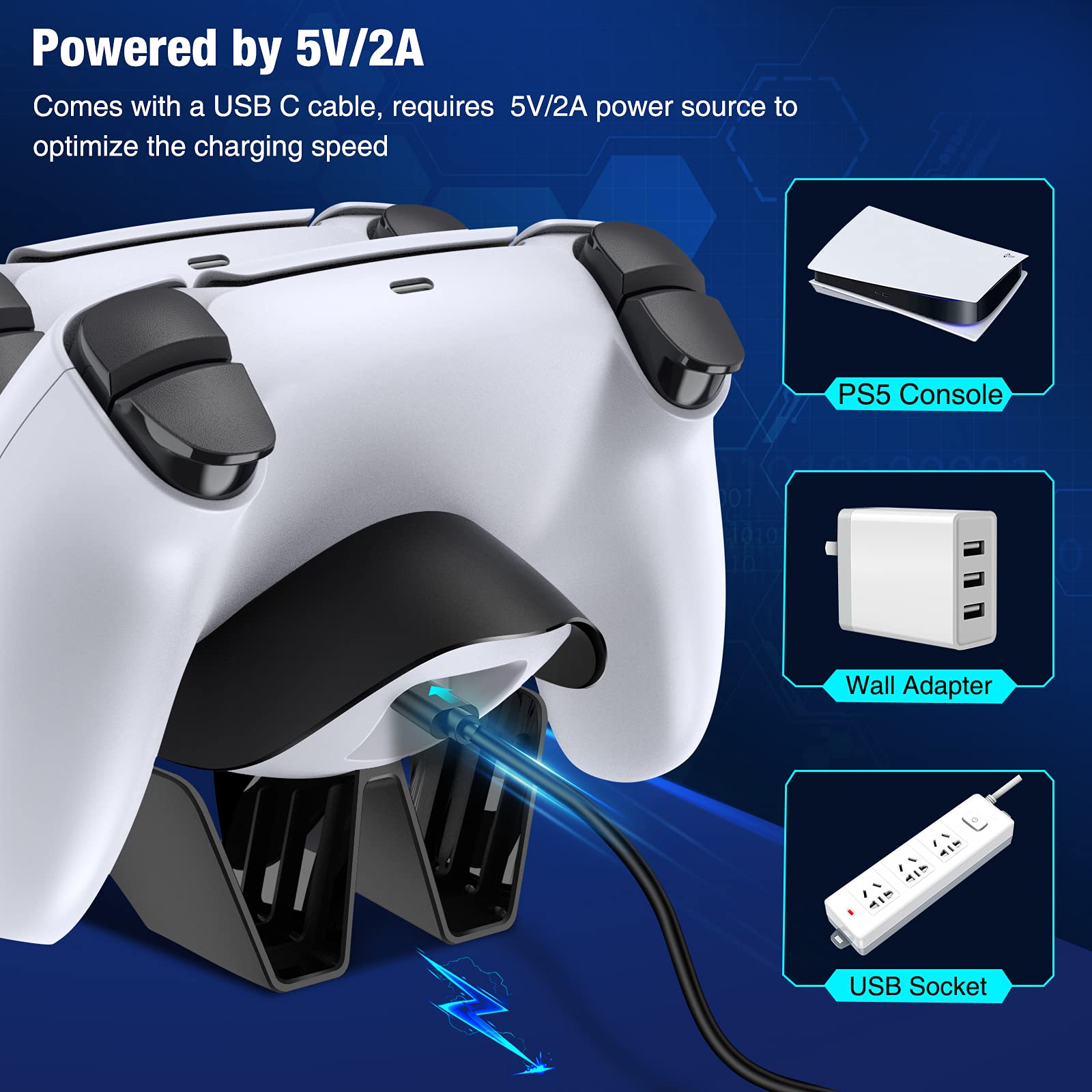 Dual Dock for PS5 Controller Charger Station, Upgrade Design Stand for Playstation 5 Dualsense Controller Charging Station, Fast Charging Dock for PS5 Remote Control Charger-PS5 Accessories