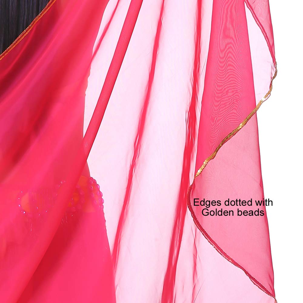 SHOWYOU 98.43" x 47.24" Lightweight Semicircle Chiffon Veil Belly Dance Scarf Blue Veil Scarf Shawls Trimed Gold Sequence (BLUE)