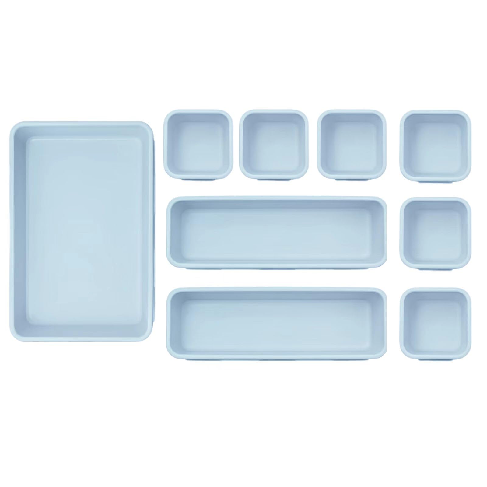 GSPHWW 9-Piece Blue Plastic Drawer Organizer Set – Ideal for Makeup, Bathroom, Office & Kitchen Storage Solutions