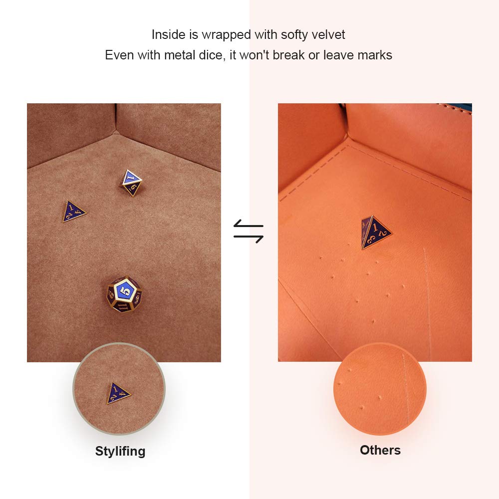 Dice Tray 12 Inch Dice Rolling Tray Folding Dice Tray Holder for RPG DND Table Games Double Sided PU Leather Tray (Camel)
