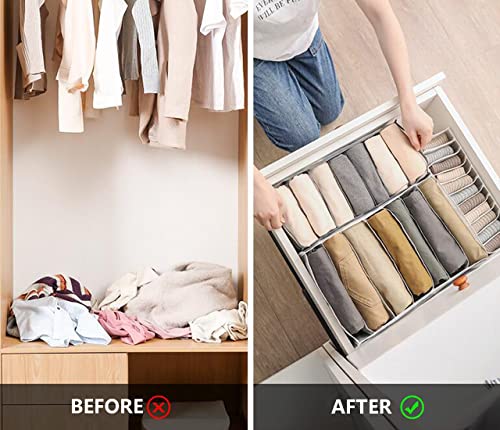 YZYANZI Socks Pants T-shirts Clothes Drawer Organizers Dividers For Drawer Folded Clothes Clothing (7 Packs - 2x Socks Grid-11+ 1 x Bra Grid-6 + 2 x Underwear Grid-7 Small + 2 x Legging Grid-7 Medium)