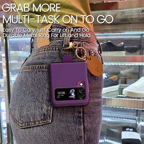 Z Flip 3 Case with Ring Holder Samsung Galaxy Z Flip 3 5G Cover Silicone Slim Dual Layer [ Upgraded ] Protection Shockproof - Purple