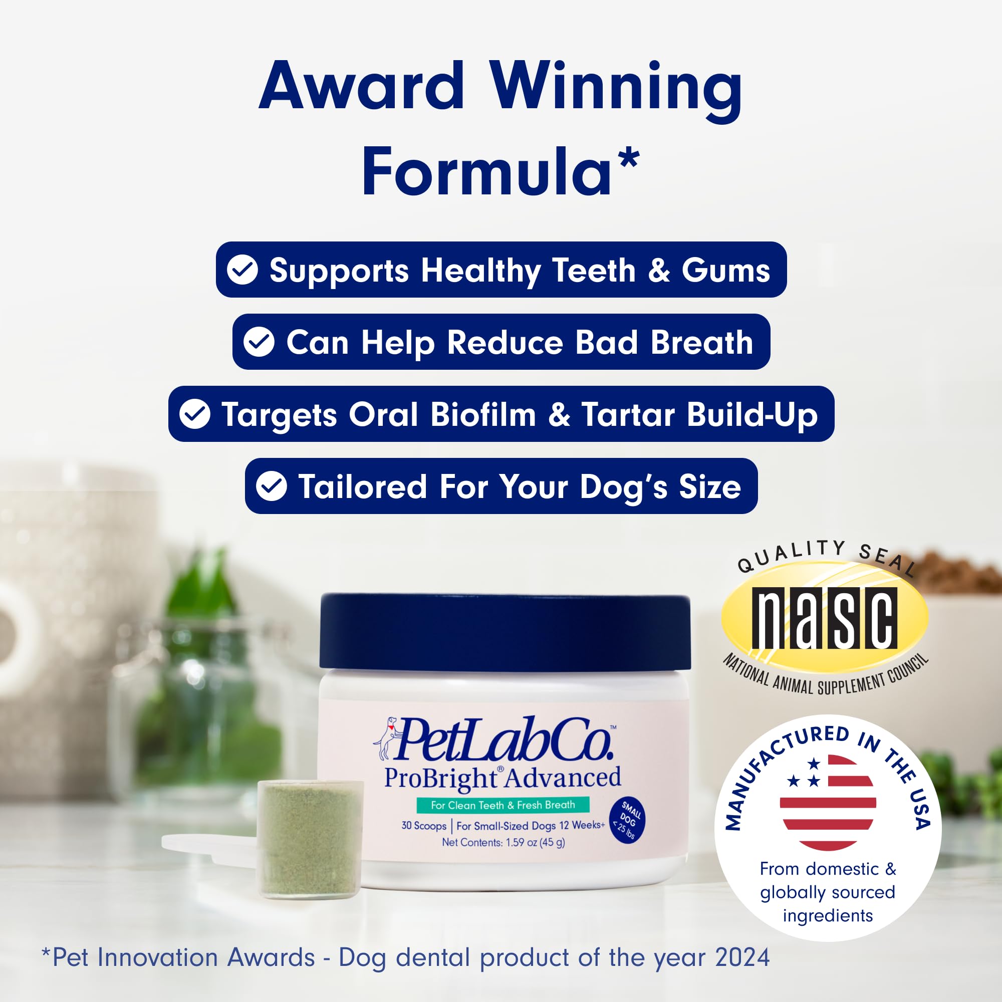 PetLab Co. ProBright Advanced Dental Powder - Dog Breath Freshener - Teeth Cleaning Made Easy – Targets Tartar & Bad Breath - Formulated for Small Dogs