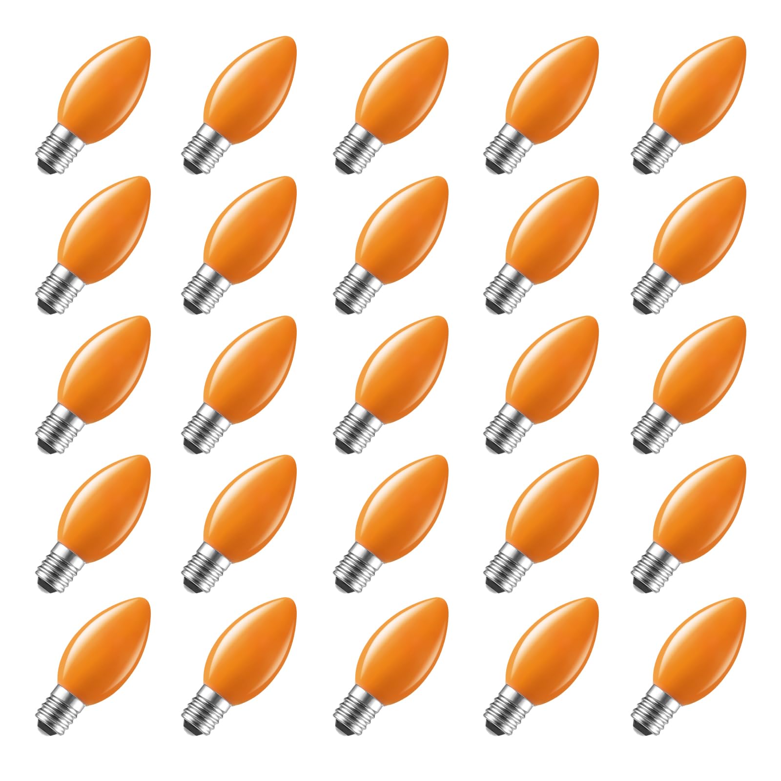 Minetom 25 Pack C7 Led Christmas Lights Bulb Replacement Light Bulbs Orange Commercial Light Bulbs,C7/E12 Candelabra Base Fits C7 Christmas Halloween Indoor Outdoor String Lights