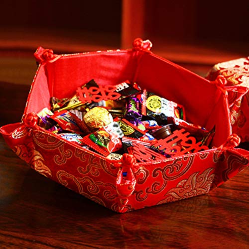 Luxshiny Chinese Candy Container 2pcs Chinese Wedding Candy Plate Snack Serving Tray Appetizer Tray Serving Plates New Year Spring Festival Decor Dried Food Plate