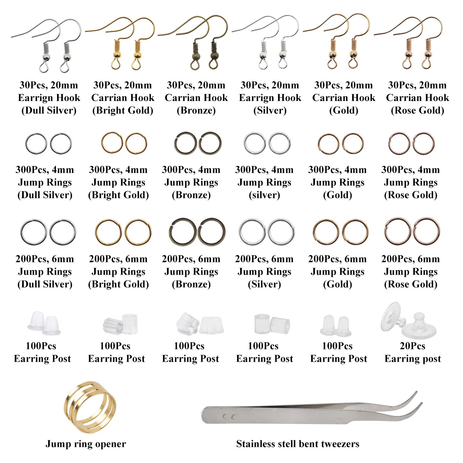 DICOBD 3700pcs Earring Making Supplies Kit with Earring Hooks for Jewelry Making, 6 Colors Jump Rings and Earring Post