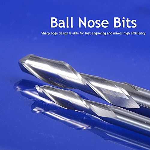 HOZLY for Wood Working Set Diameter 1mm 1.5mm 2.0mm 2.5mm 3.175mm Carbide Ball Nose End Mill CNC Engraving Router Bits Milling Cutter