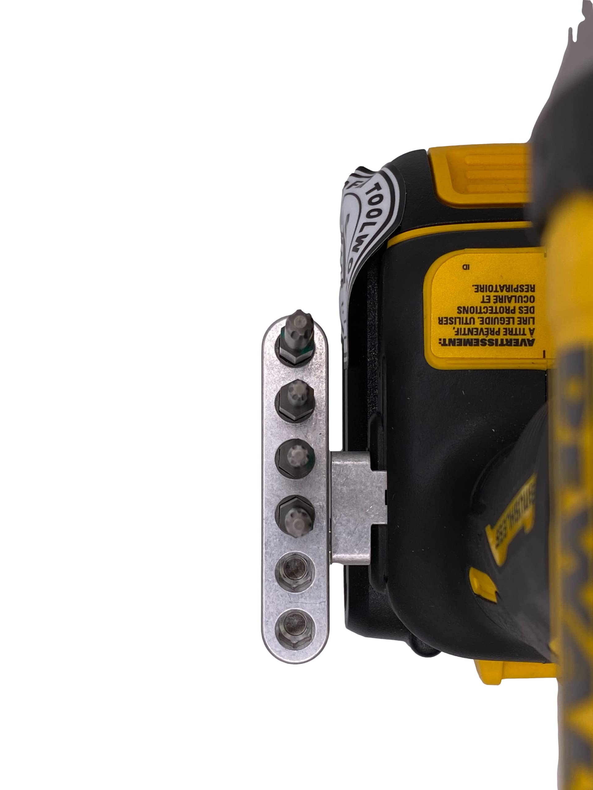 DFM Magnetic Bit Holder MADE IN USA for Cordless Drills and Drivers | Bit Organizer (DeWalt 20V, Raw Aluminum QTY 1)