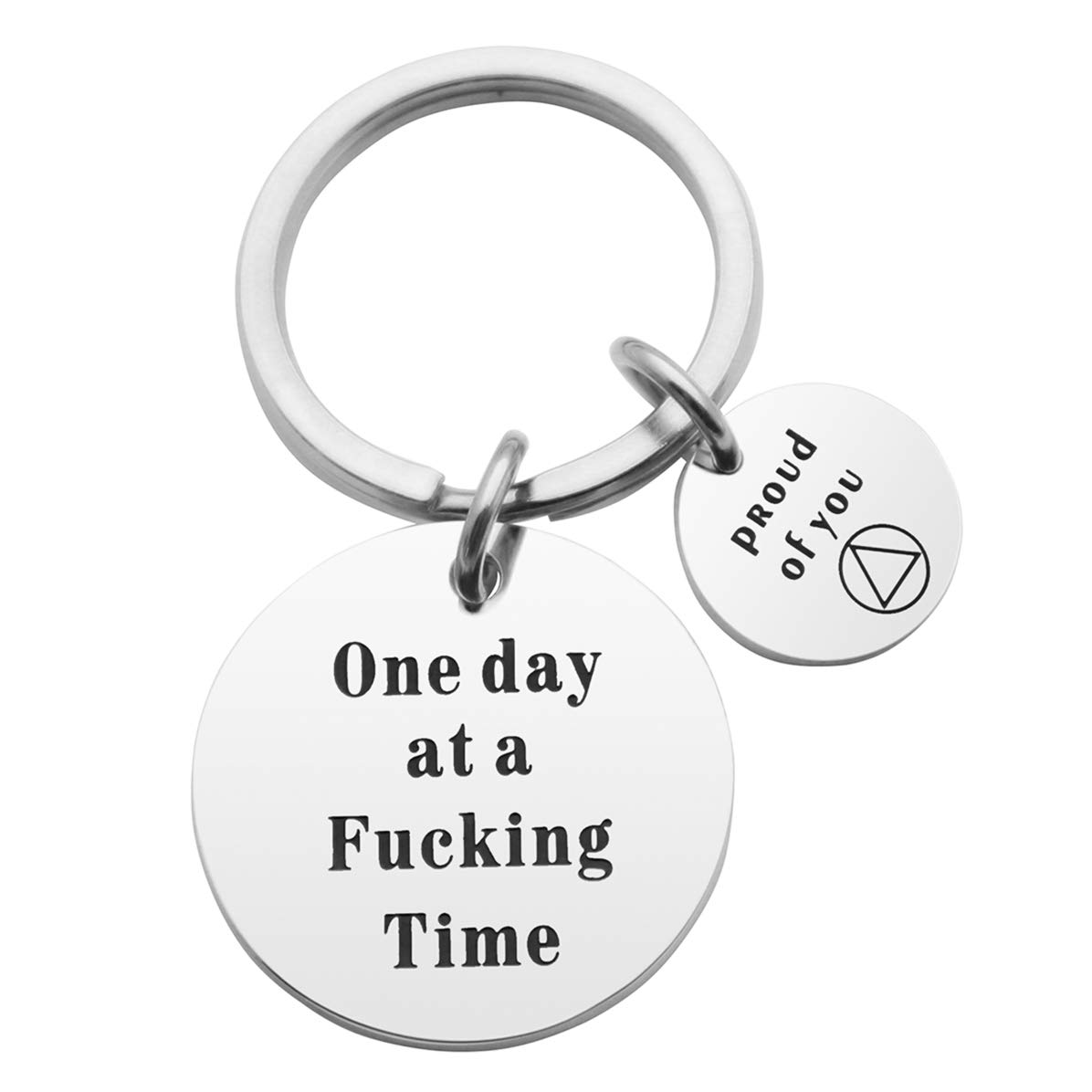 CHENVA Sobriety Gift One Day at a Time Keychain Addiction Recovery Gift Sobriety Gift for Women Men (One day at a fucking time (A))
