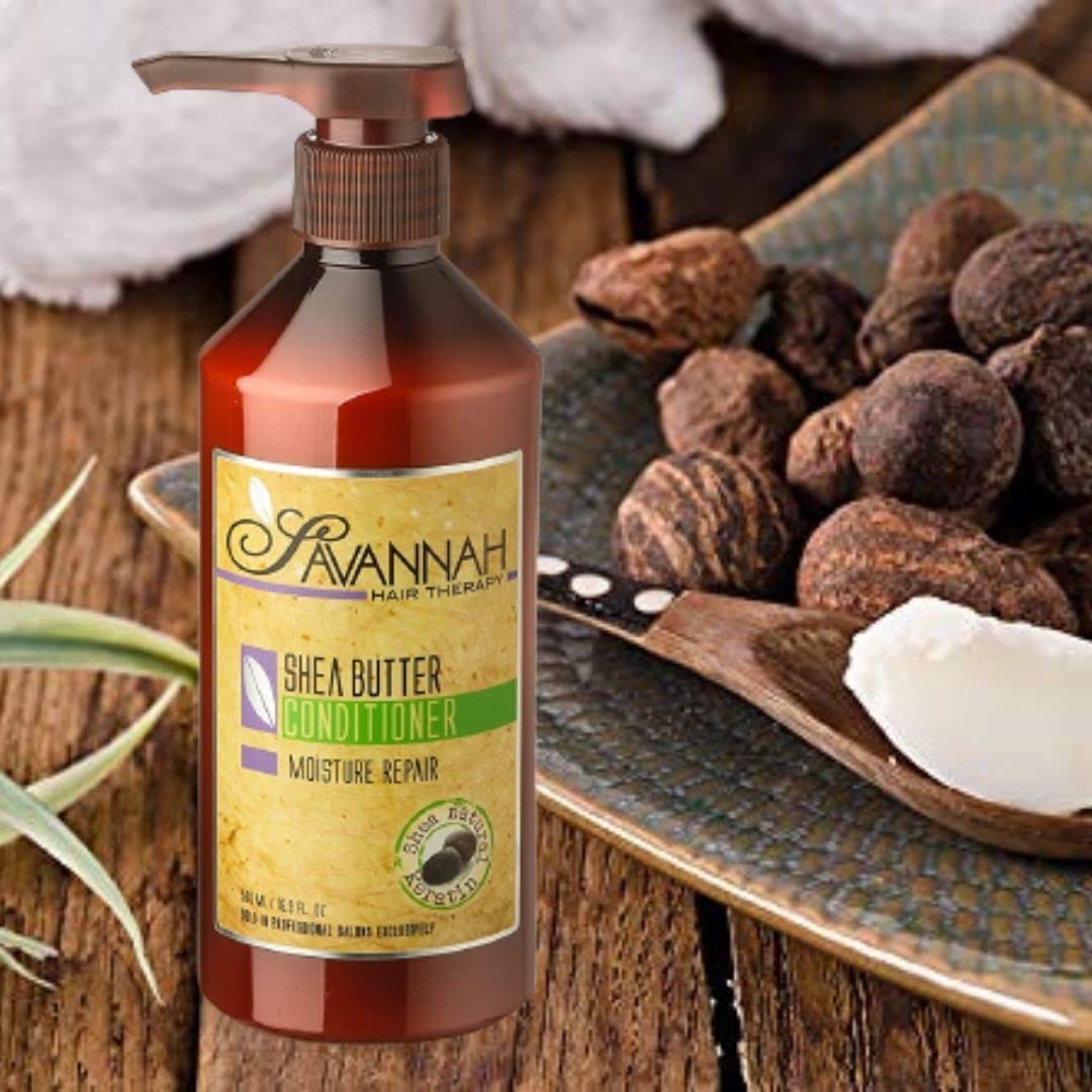 Savannah Hair Therapy Bundle - Just Curly Shampoo (16.9 oz) + Conditioner (16.9 oz) Shea Butter, Cotton and Silk Protein and Vitamin B6 - For Dry, Curly and Damaged Hair