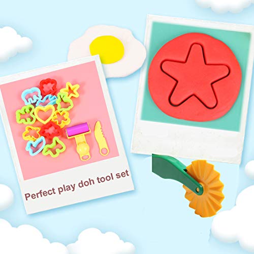 Oun Nana Playdough Tools 20 PCS Play Dough Tools Set for Kids, Various Shape Playdough Cutters & Rollers, Random Color
