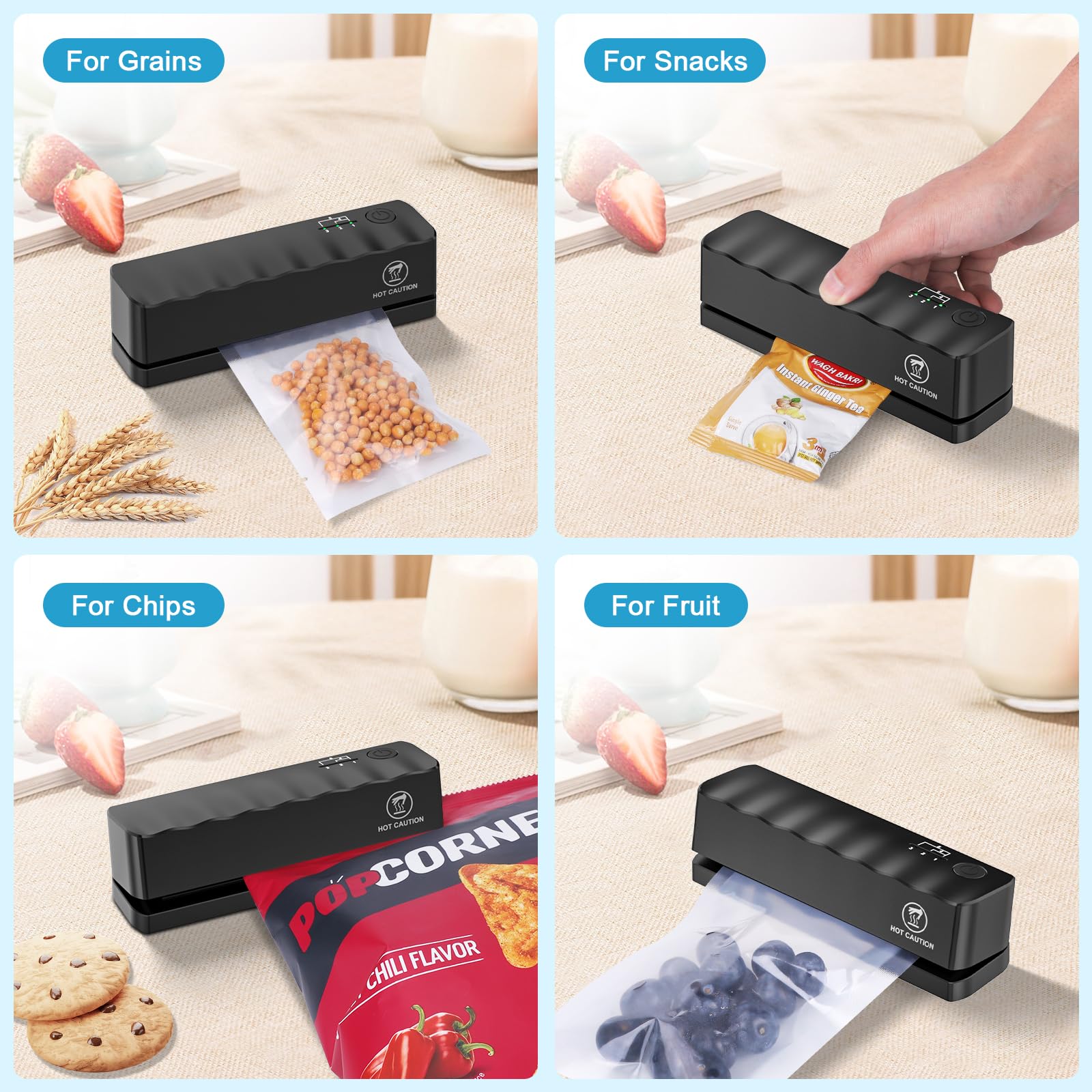 Upgraded Mini Bag Sealer,4000mAh Rechargeable Handheld Mini Heat Sealer with 4.7" Heating Strip & 5 Adjustable Gears-Quick Heat Bag Resealer for Chip Bag, Snack Bag, Plastic Bag - Keep Food Fresh