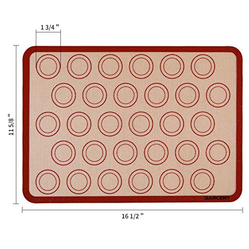 GARCENT Macaron Silicone Mat, Non-stick Silicon Pastry Baking Mold Set of 2, Cookie Half Sheet Kit with Piping Bag and 6 Piping Tip