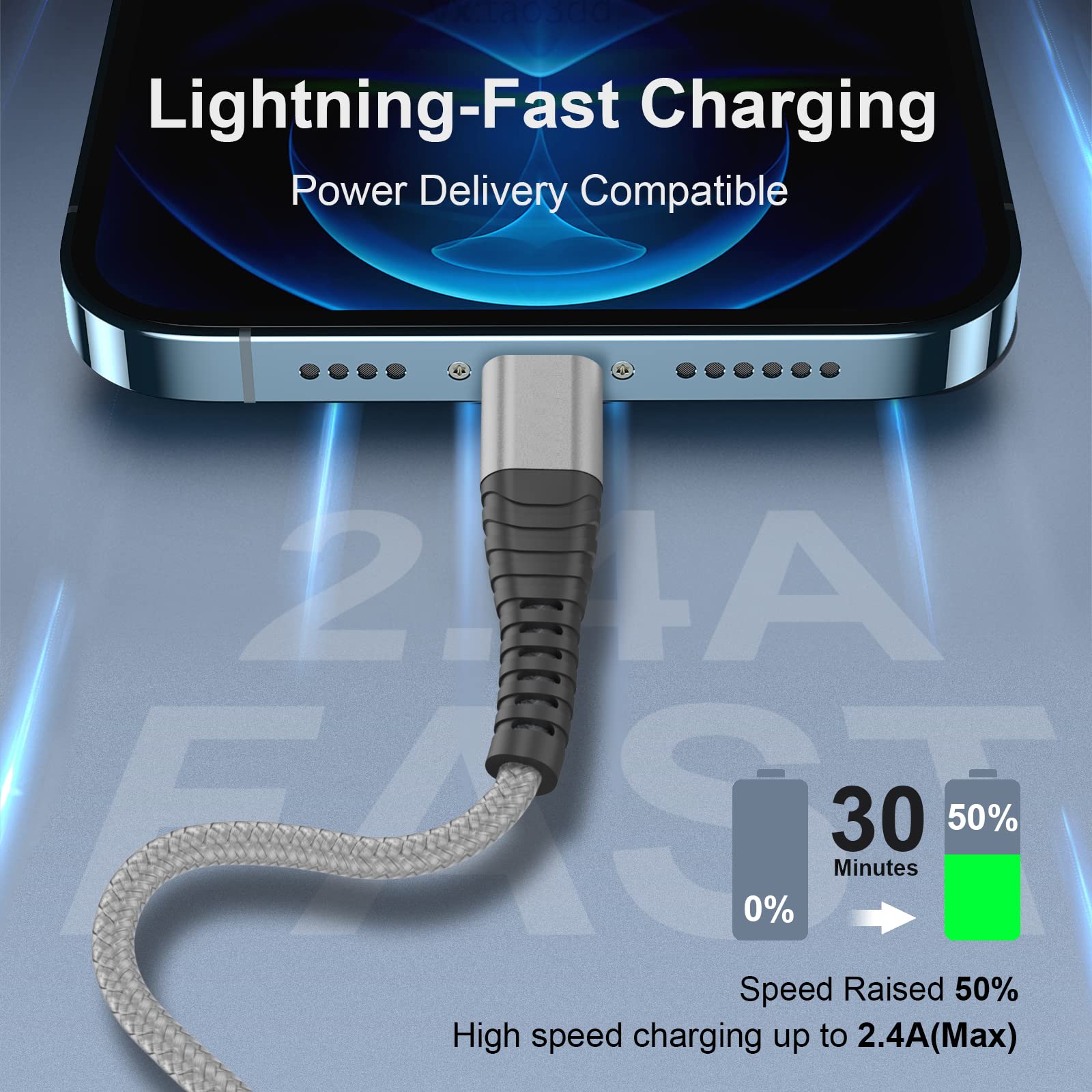 Haydyson 3Pack 6FT iPhone Charger Cable, Apple MFi Certified Lightning Cable High Speed USB Charging Cord Compatible with iPhone 13/12/Max/11Pro/11/XS/Max/XR/X/8/8P/7 and More (6FT, Grey)