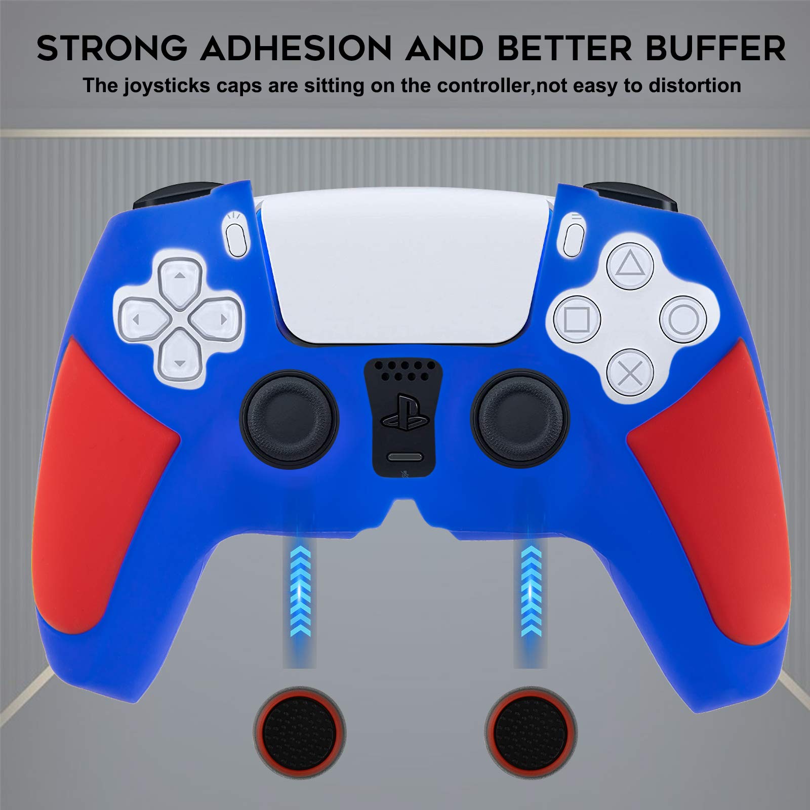 Ermorgen Anti-Slip Silicone Cover Skin Compatible for Playstation 5 Controller, with 4 Thumb Grip Caps for PS5 DualSense Wireless Controller Soft Gel Rubber Case -Blue
