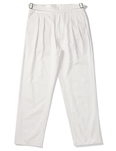 SNOLY Men's Spring Fall Retro Cotton Tapered Leg Flat Front Chino Pant Straight Western Gurkha Pants (as1, Alpha, m, Regular, Regular, White, Regular)