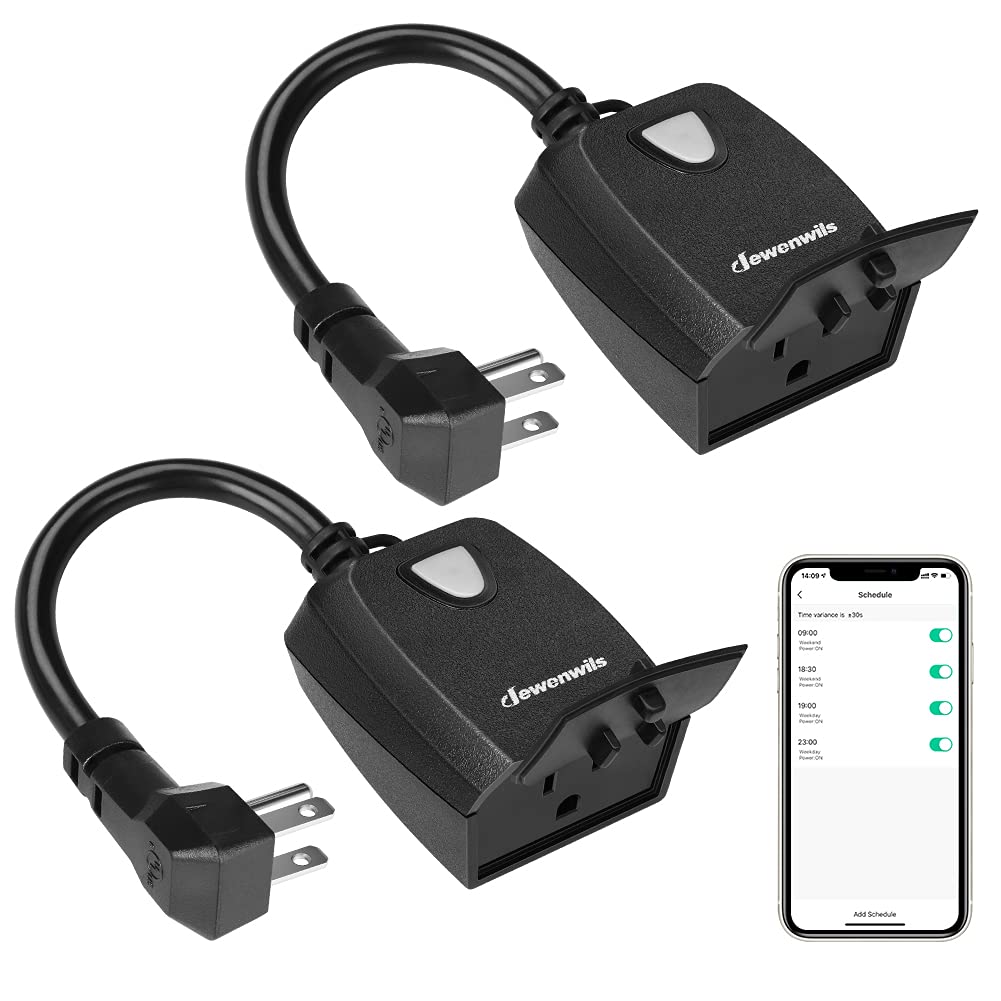 DEWENWILS Smart WiFi Outdoor Plug Outlet,Timer and Countdown Function,IP44 Waterproof Outdoor Timer for Lights,Compatible with Alexa,Google Home, No Hub Required, 2 Packed