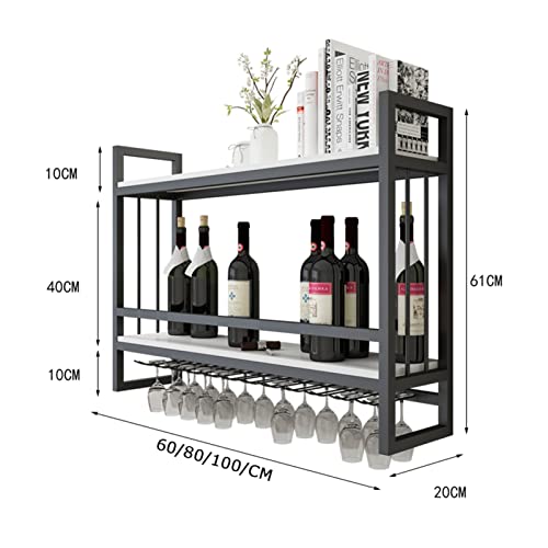 Nordic Iron Wine Rack Wall Hanging Racks,Wall Decoration Metal Wine Bottle Storage Shelf ,Creative Hanging Cup Rack Display Rack with White Wooden Board (Size : 60x20x61cm)