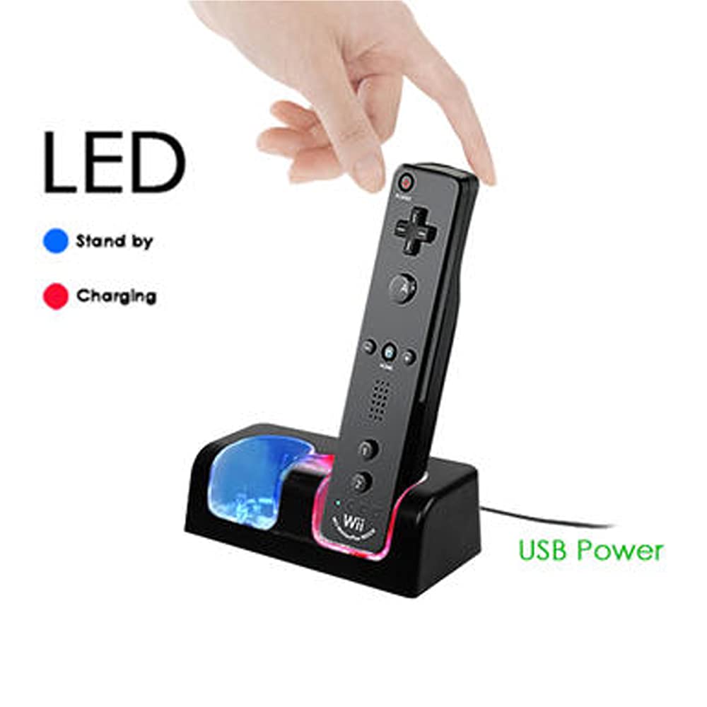 OSTENT Charger Dock Station + 2 Battery Packs for Nintendo Wii Remote Controller Color Black