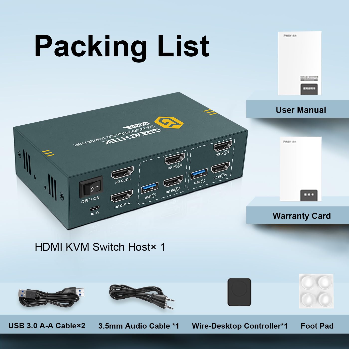 HDMI KVM Switch 4 Port 4K@30Hz with 3 USB 1.1 Ports Support Wired Keypad & Button Switch, KVM for 4 Computers Share 1 Monitor Plug and Play, with 4 HDMI USB Combo Cables and USB Cables