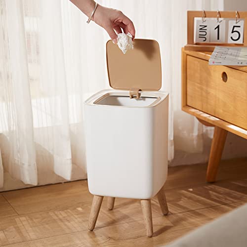 Nordic Style Trash Can,Push Top Garbage Bin with Lid,White Top Spring Waste Basket,Dog Proof Trash can,Plastic Trash Bin Suitable for Kitchen,Bathroom,Bedroom,Living Room,Office,Outdoor