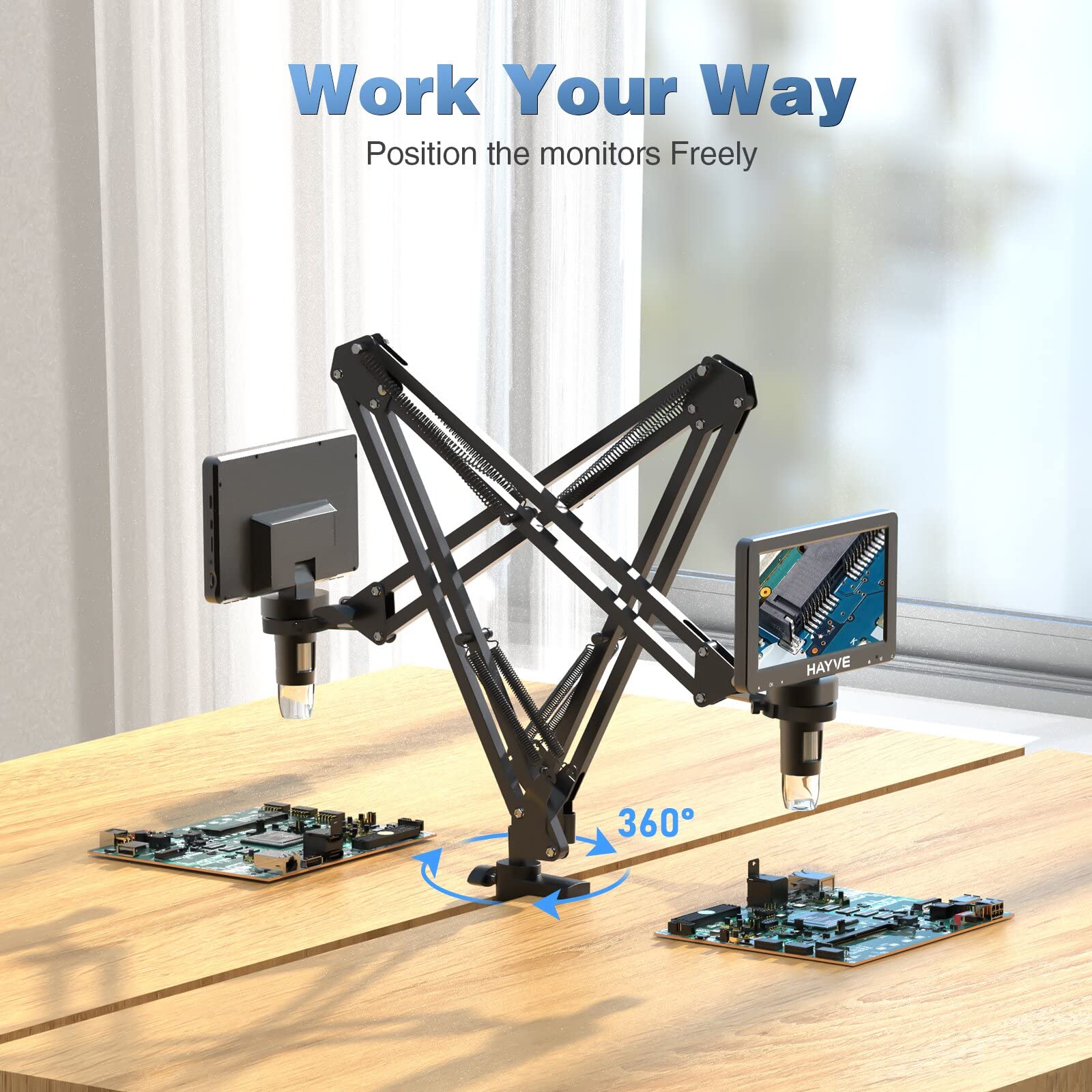 Hayve Microscope Arm Stand,Adjustable Metal Bracket with Clamp and Grommet Base,Coin Microscope Mount ,Compatible with Model DM4 DM9 MS1 MS3& Most 4.3'',7'' Digital Microscopes (1.37inch(for DM9-H))