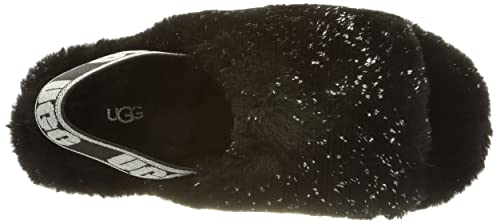 UGG Women's Fluff Yeah Metallic Sparkle Slipper, Black, 8