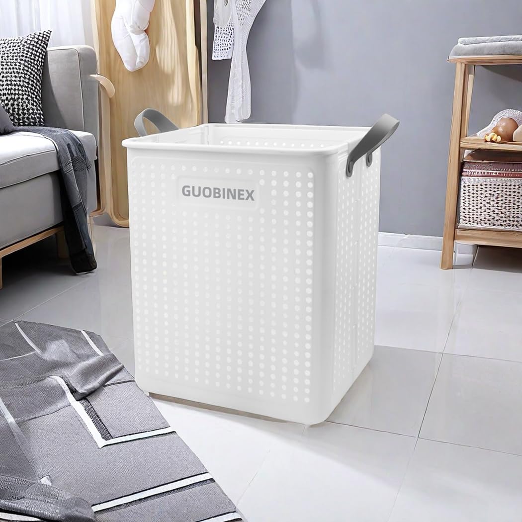 GUOBINEX Foldable Laundry Basket with Handles, Collapsible Laundry Hamper with Breathable Holes, Dirty Clothes Basket - 14.7" x 17.7" x 12"