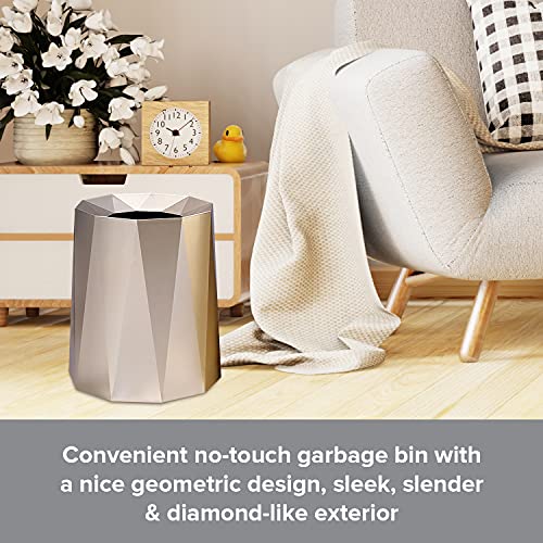 Luxurious Nordic Trash Can - Open Top Geometric Garbage Can - Double Barrel Trash Bin - Waste Basket w/Removable Plastic Bin - Living Room, Bedroom, Bathroom Trash Can - 8L/2.1Gal Garbage Bin, Gold