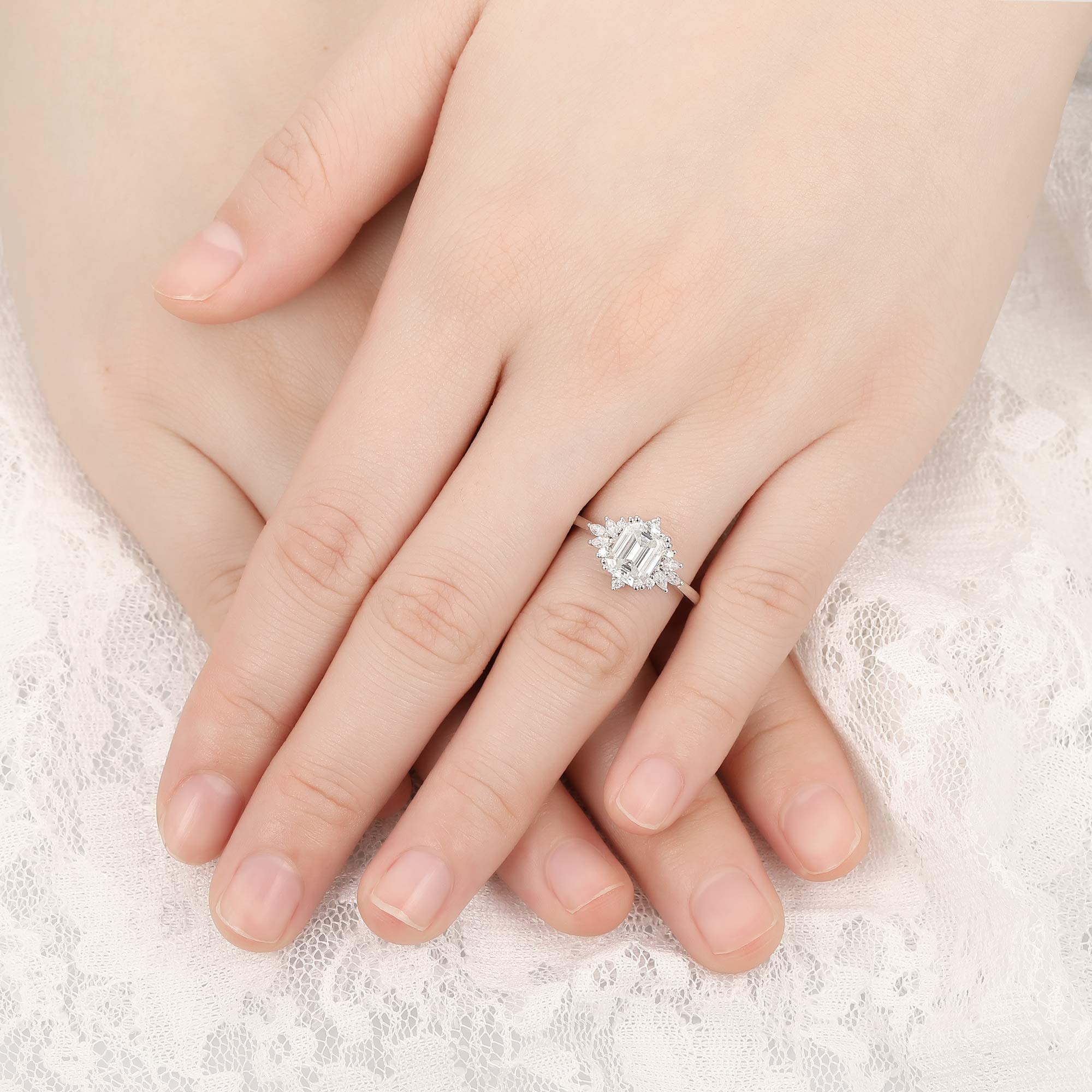 Esdomera Moissanite Engagement Rings 2.00ct Excellent Emerald Cut 6x8mm Moissanite Platinum Plated Silver Rings for Women (4)