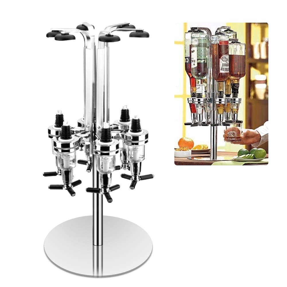 Liquor Dispenser, Bar Butler Wall Mounted Liquor Dispenser Liquor Bottle Holder, Professional Revolving Alcohol Caddy Beer Cocktail Soda Shot Dispenser Wine Holder Party Drinking Pourer (6 Bottles)