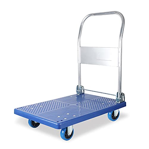 Generic Cart Push Cart Trolley Plastic Panel and Foldable Handle for Easy Storage and Mute 360 Degree Swivel Wheels for Transport Platform Truck Cart (Size : 72 * 48-150-mutetone)