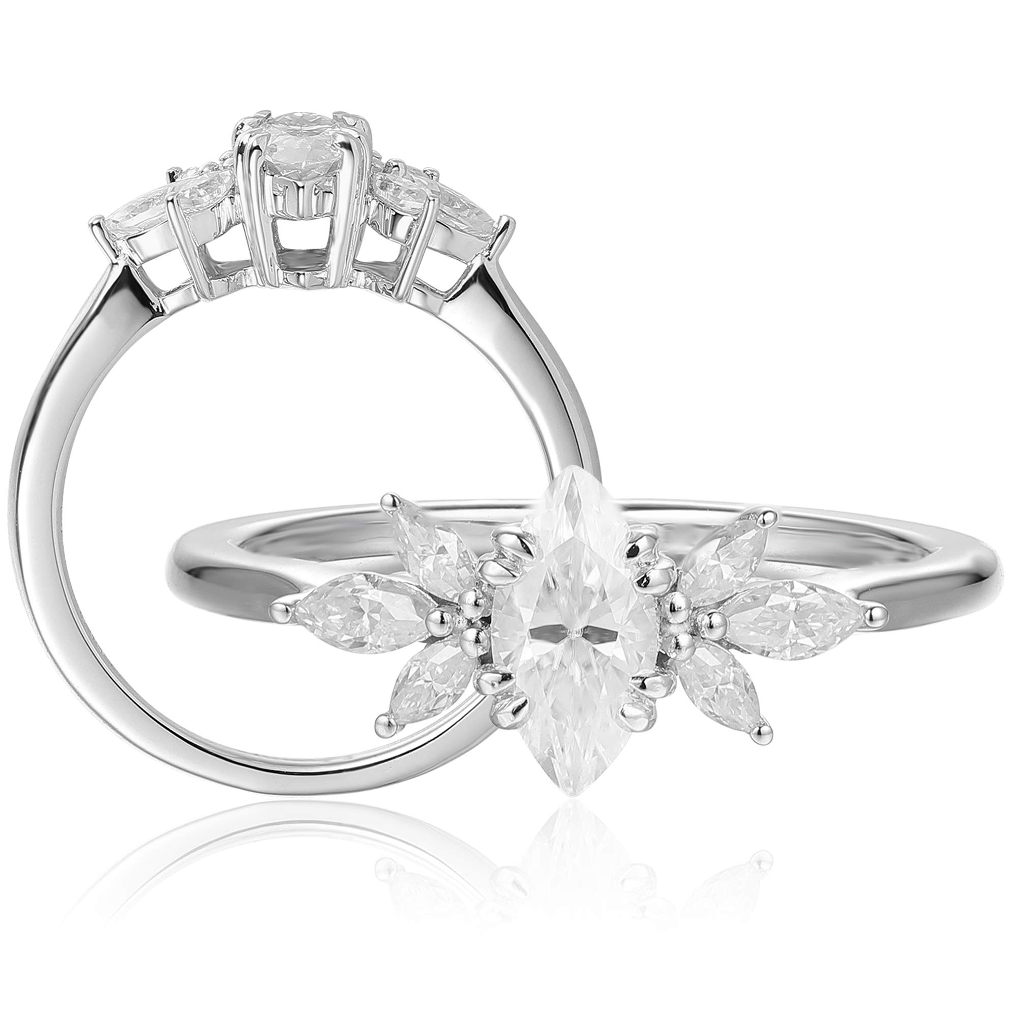Esdomera Moissanite Wedding Anniversary Ring 0.50ct Excellent Marquise Cut 4x8mm Moissanite Platinum Plated Silver Rings for Women (6)