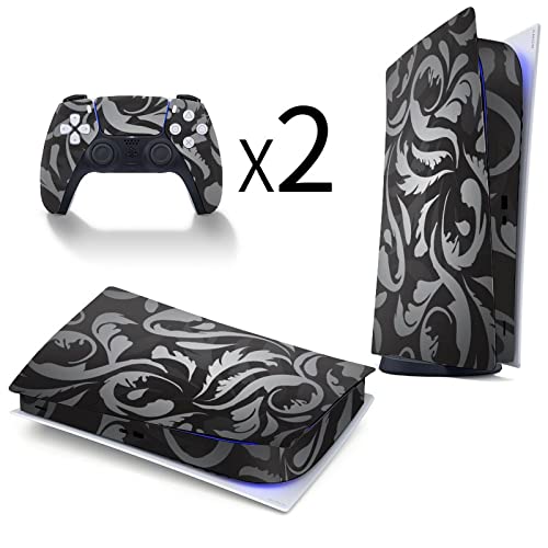 Elegant Floral Full Protective Skin Cover Design Wrap Decal Sticker Compatible with PS5 Digital Edition Console and Controller
