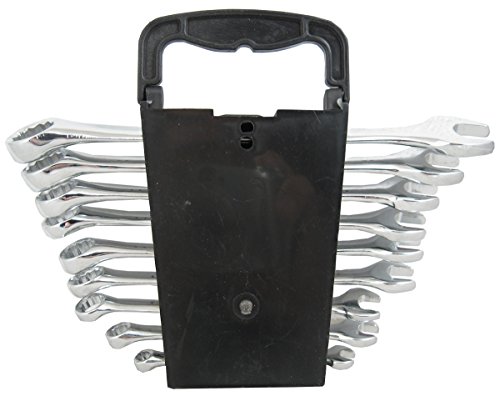 Metric Wrench Set, 9 Chrome Vanadium Combination Open End and Box End Wrenches with Organizer Storage Case