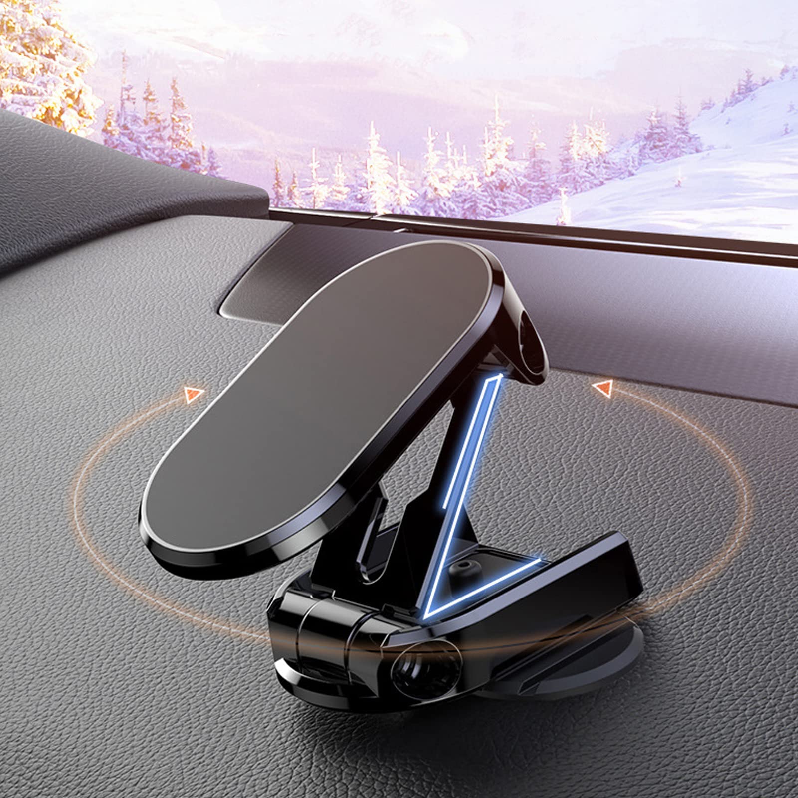 FEELNOW 2023 New Alloy Folding Magnetic Car Phone Holder, Magnetic 360° Car Phone Holder Stand Dashboard Folding Bracket Universal (Black)