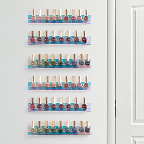 HBlife 15 Inches Nail Polish Display Rack Wall Mounted Shelf, 6 Pack Clear Rainbow Acrylic Nail Polish Organizer for Nail Techs